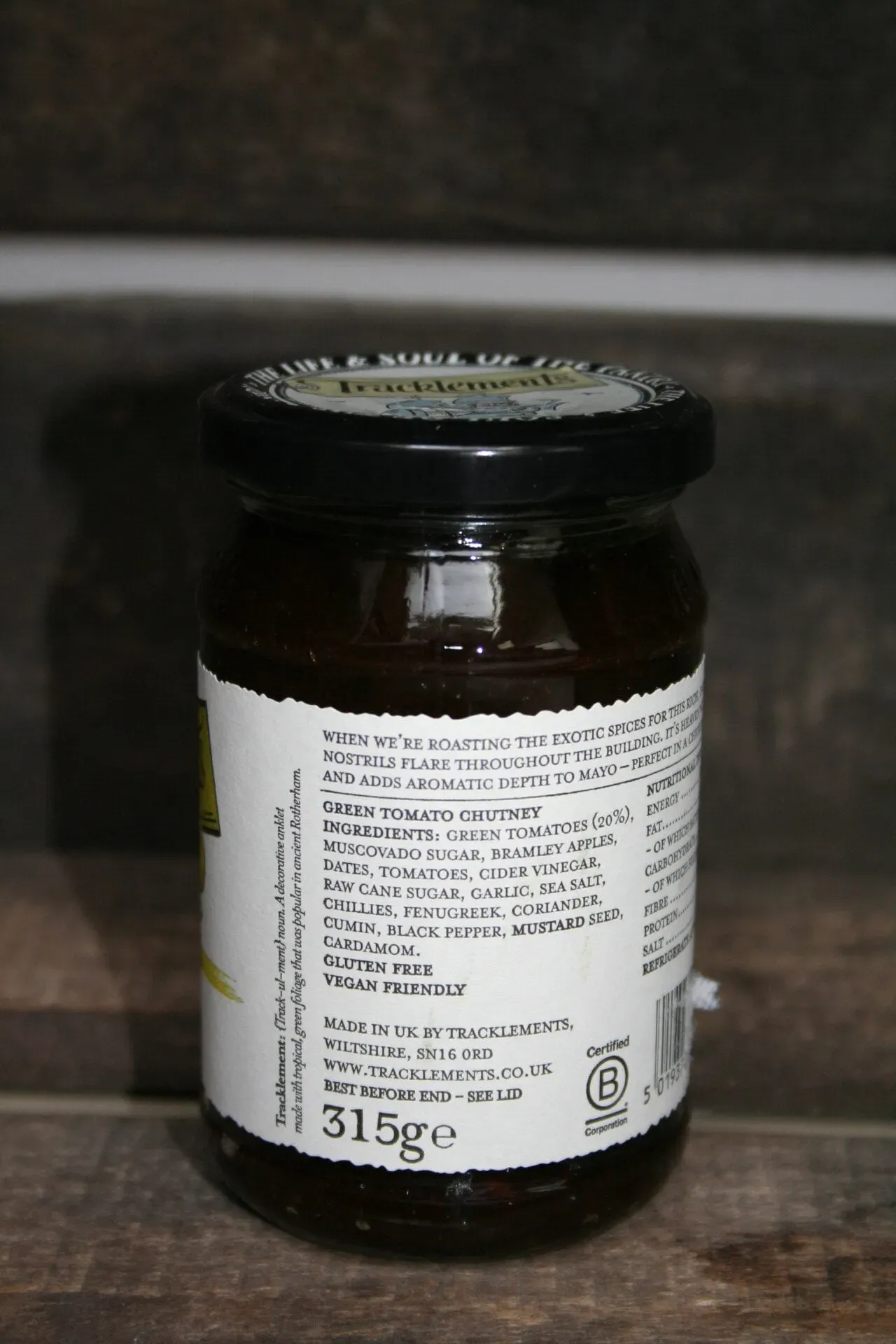 TRACKLEMENTS Green Tomato Chutney (275g) - Organically Speaking Organic Shop